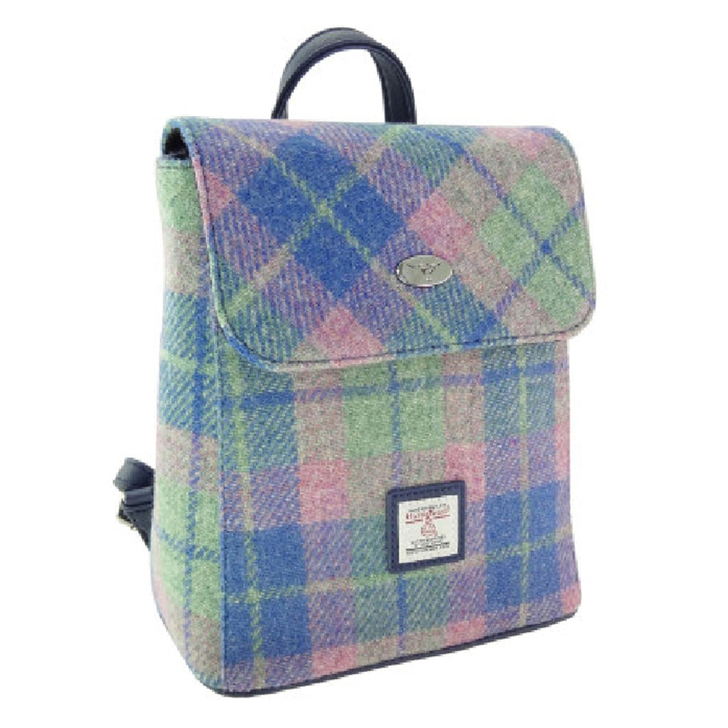 Harris Tweed Mini Backpack Soft Blue and Pink Tartan – Tartantown Ltd.