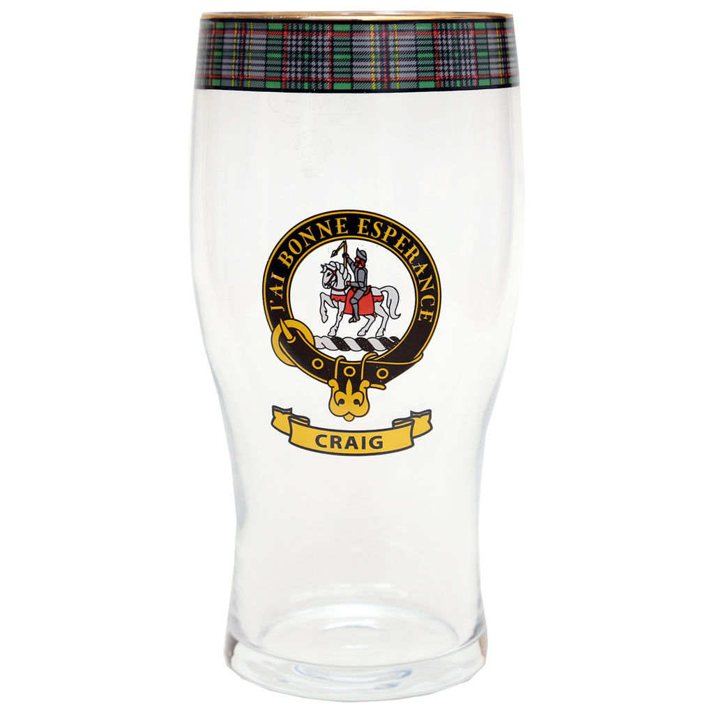 Clan Crest Beer Glass - Craig | J'ai Bonne Esperance – Tartantown Ltd.